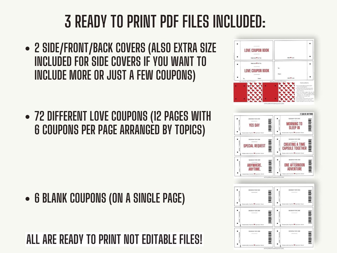 PRINTABLE Love Coupons Book Valentines - Etsy