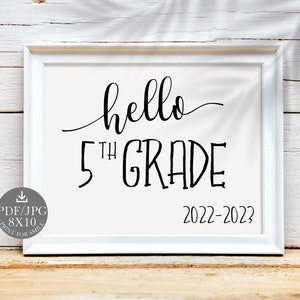 Hello 5th Grade Sign First Day of 5th Grade PRINTABLE | Etsy