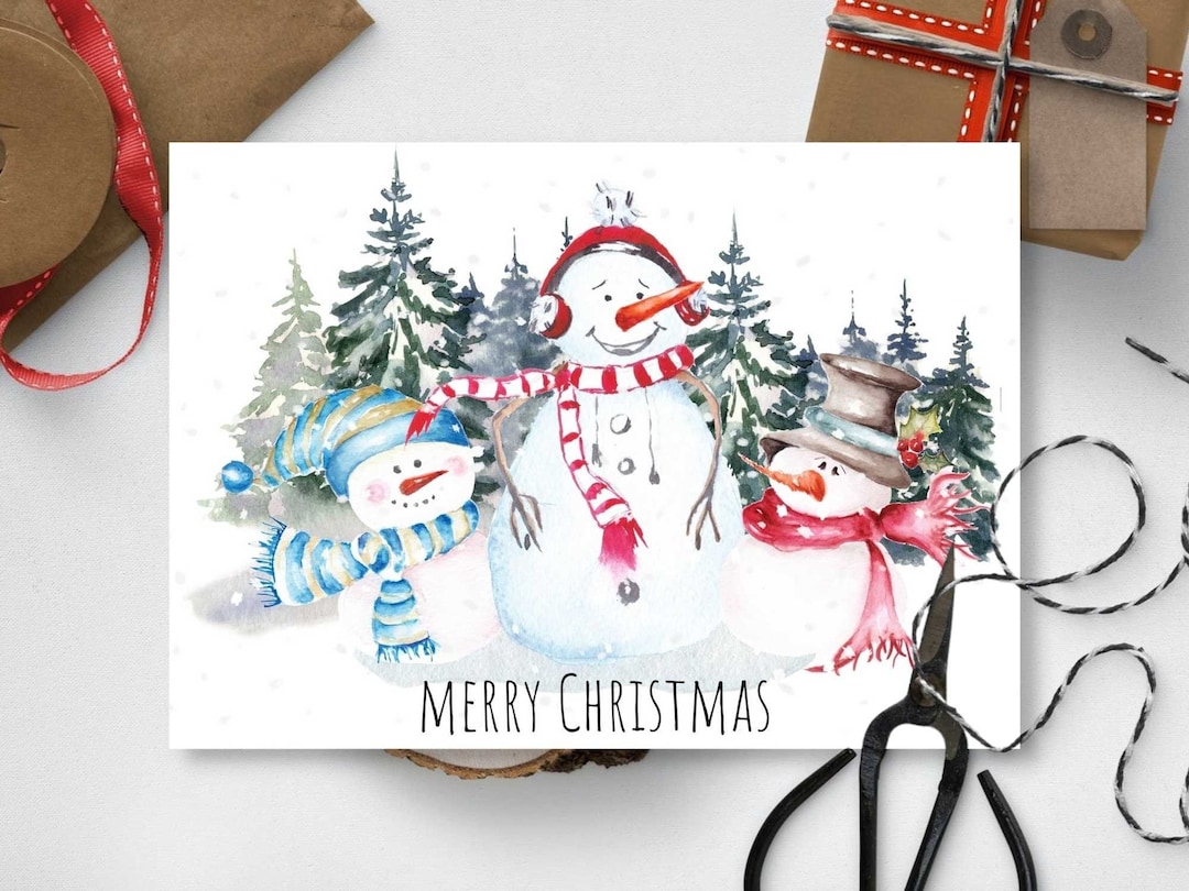 Snowman Christmas Card Printable Xmas - Etsy