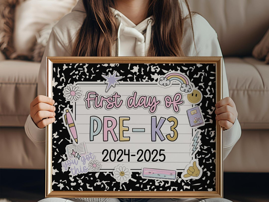 First Day of Pre-k3 Sign Pastel PRINTABLE, First Day of School Sign for ...