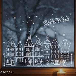 Christmas Village Scene Window Art Template – Santa Sleigh & Houses ...