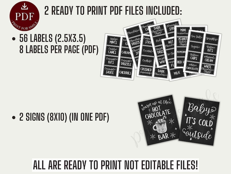 Hot Cocoa Bar Sign Labels PRINTABLE Kit - Etsy