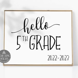 Hello 5th Grade Sign First Day of 5th Grade PRINTABLE | Etsy