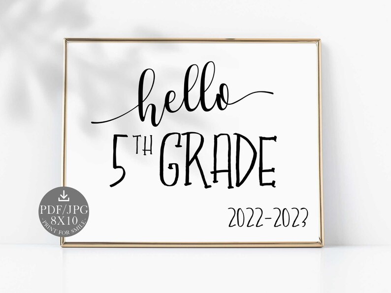 Hello 5th Grade Sign First Day of 5th Grade PRINTABLE | Etsy