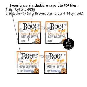 Halloween Tags PRINTABLE EDITABLE 3x3 Happy Halloween Favor Boo Tags ...