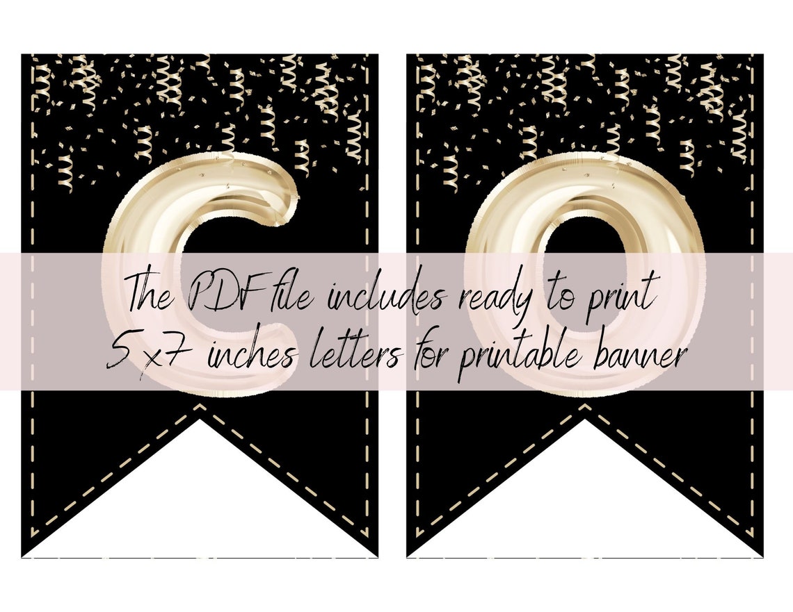 Congratulations Banner Printable, Graduation Party Flags, Black Gold ...