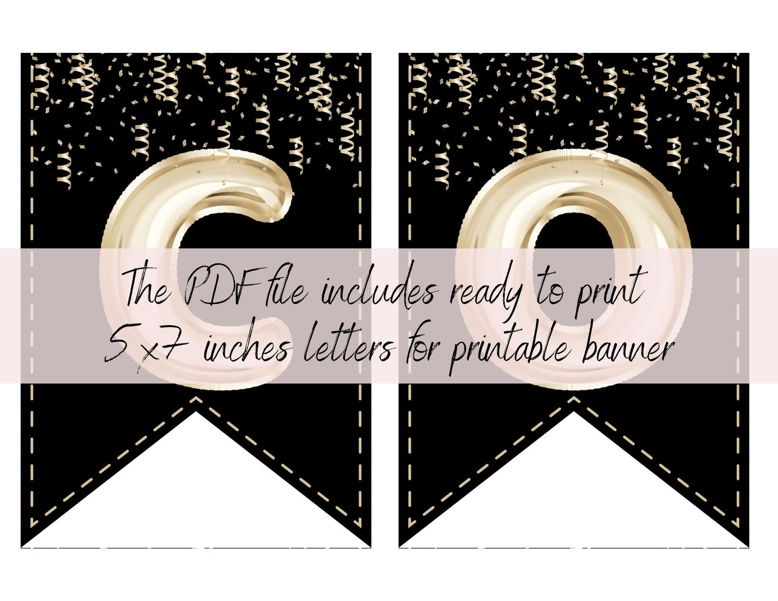 Congratulations Banner Printable, Graduation Party Flags, Black Gold ...