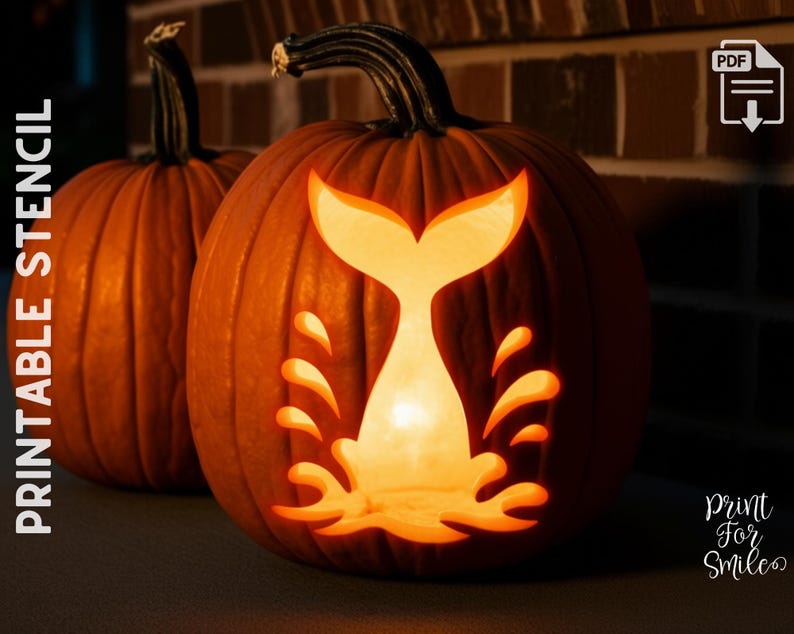 Mermaid Tail Pumpkin Carving Stencil | Ocean Fantasy Printable Template ...