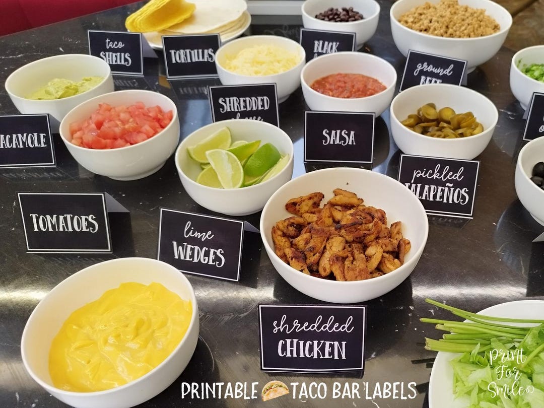 Taco Bar Labels, Taco Food Tent Cards PRINTABLE, Graduation Taco Bar ...