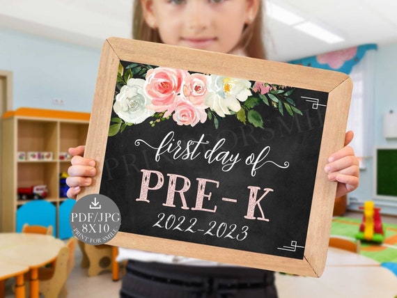 Floral First Day of Pre K Sign Girl Prek PRINTABLE 2022 - Etsy