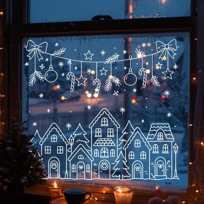 Christmas Village Window Stencil - Etsy