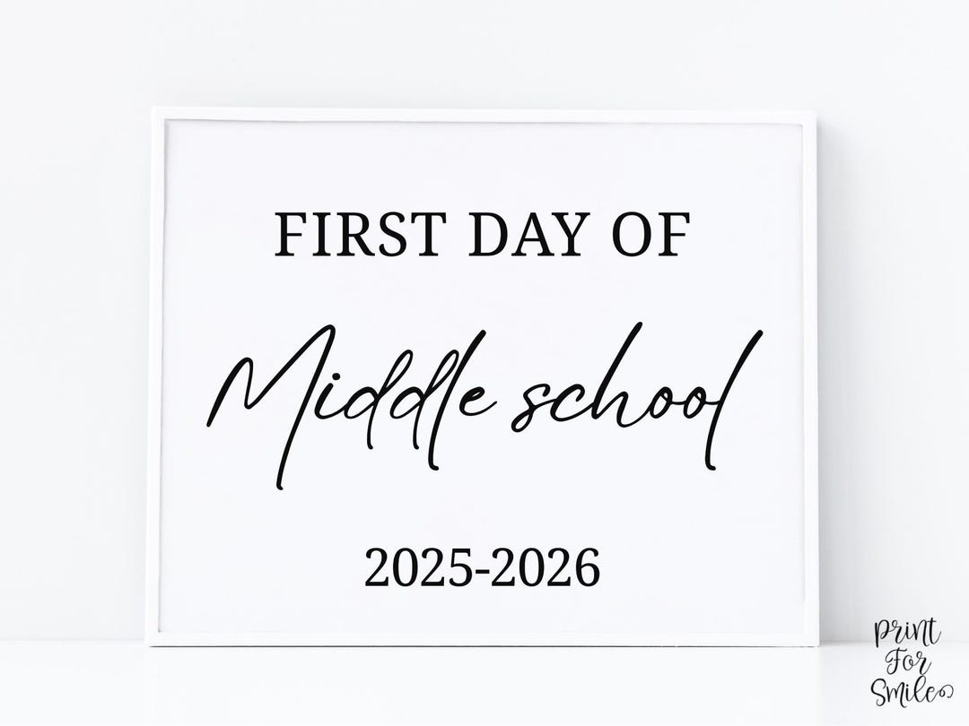 Modern First Day of Middle School Sign PRINTABLE 6th Grade Minimalist ...