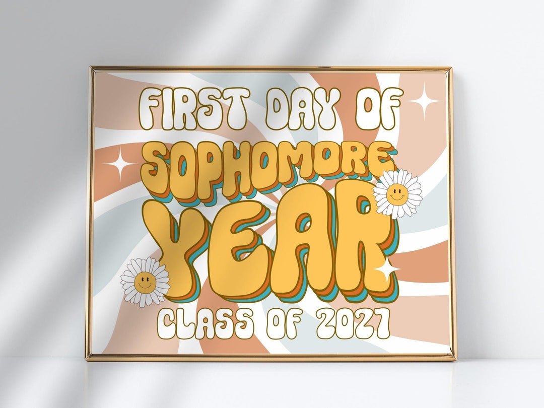 Retro First Day of Sophomore Year Sign PRINTABLE Groovy Back to School ...