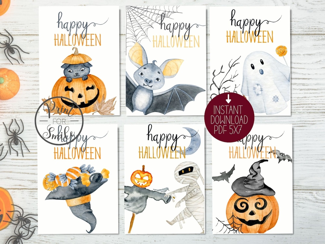 PRINTABLE Happy Halloween Cards Set - Etsy