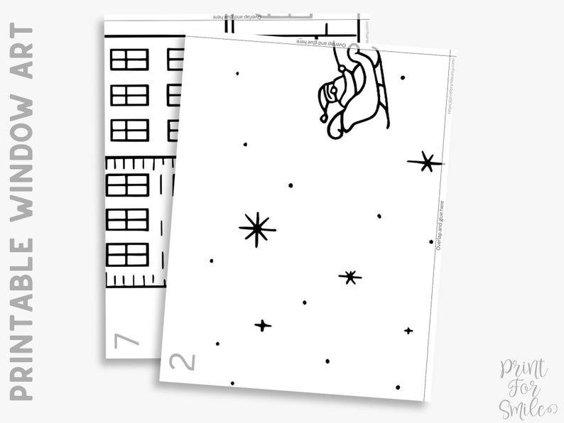 Christmas Village Scene Window Art Template – Santa Sleigh & Houses ...