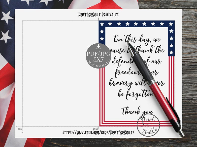Veterans Day Thank You Card PRINTABLE Military Card - Etsy