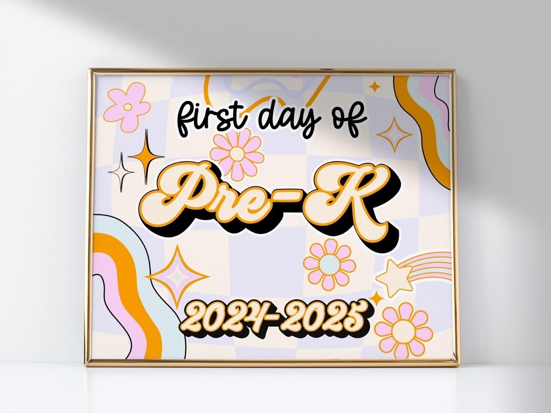 PRINTABLE First Day of Pre-k Sign Retro School Sign - Etsy
