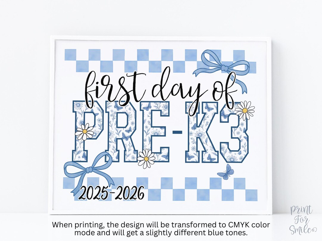 First Day of Pre-k3 Sign Toile PRINTABLE, Prek3 Sign, Gingham School ...