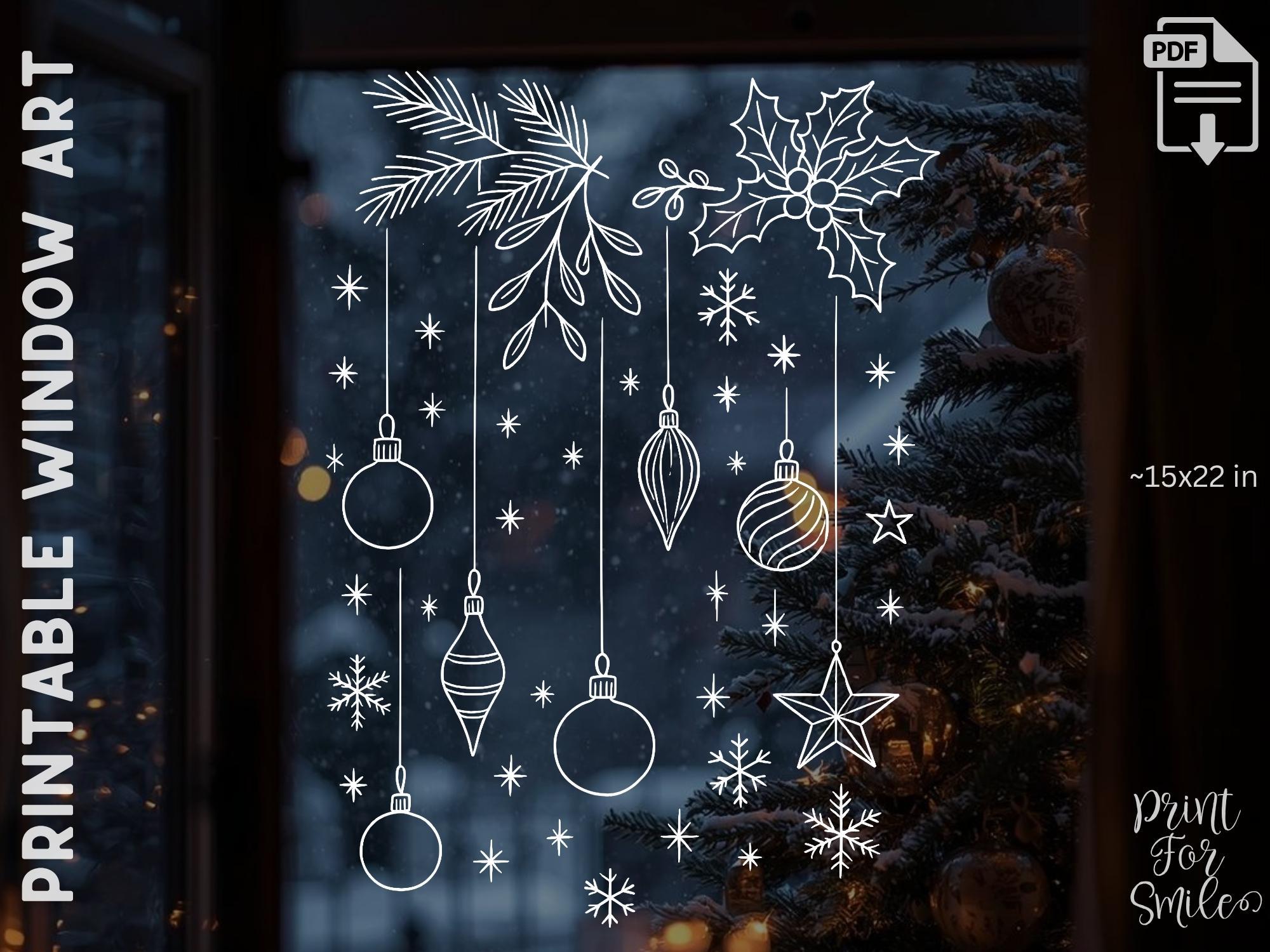 Snowflake & Bauble Window Art – Chalk Marker Christmas Scene, Stars and ...