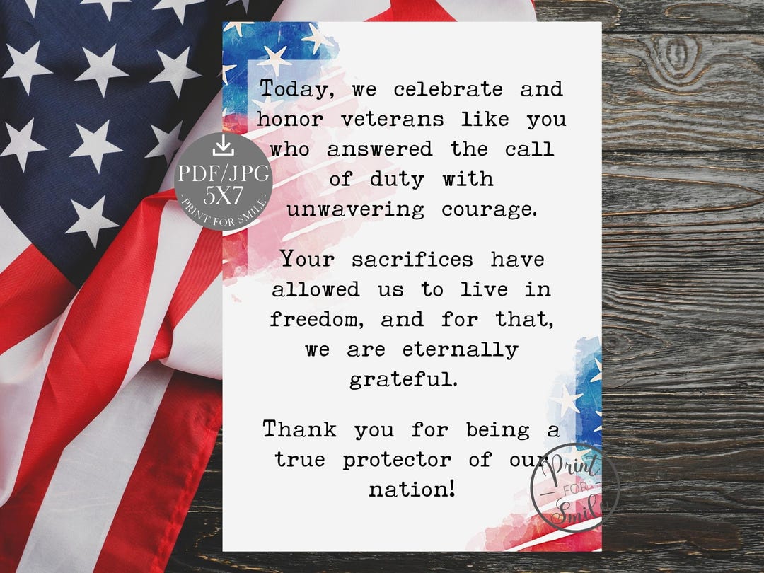 Veterans Day Thank You Note Card PRINTABLE Gift - Etsy