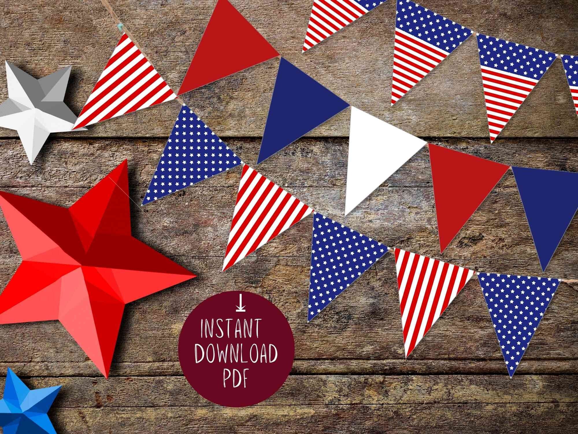 Patriotic Banner PRINTABLE Patriotic Bunting Red White And | Etsy