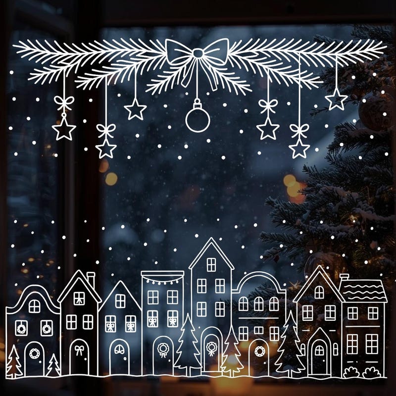 Stilvolle Kreidestift Fenster Vorlage Weihnachten Ebenbild
