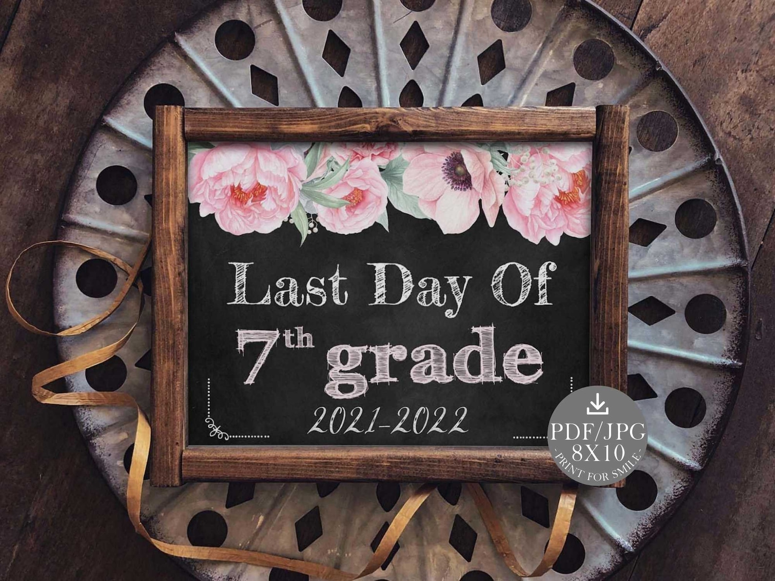 Floral Last Day of 7th Grade Sign Girl Seventh School 2022 | Etsy