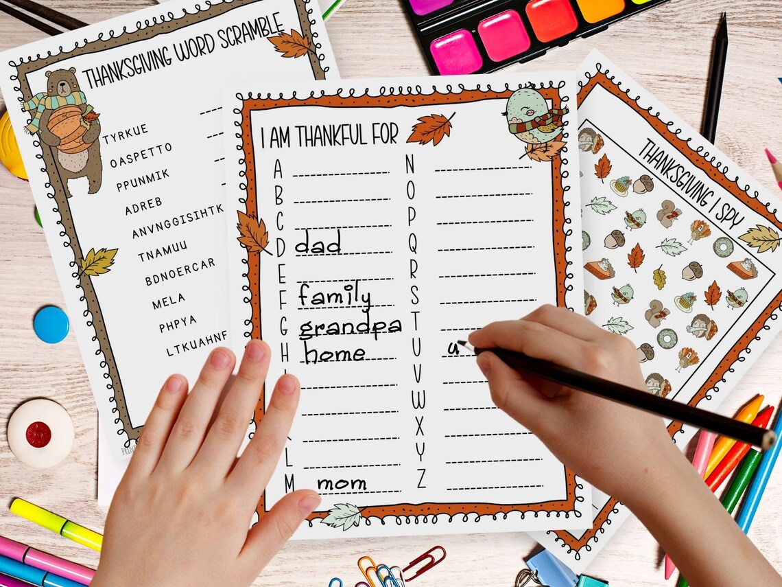 Thanksgiving Activities for Kids PRINTABLE Placemat Banner | Etsy