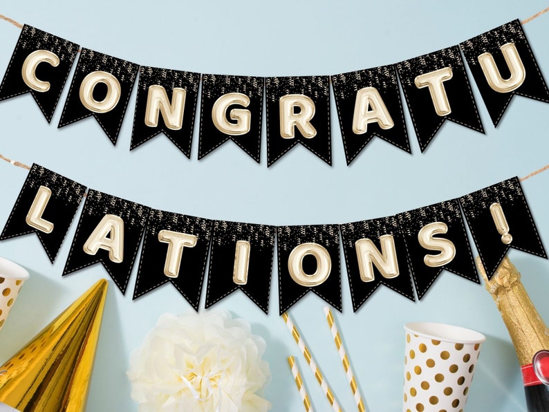 Congratulations Banner Printable, Graduation Party Flags, Black Gold ...