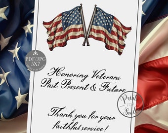 Thank A Veteran Thank You Card for Veteran Service Member Printable ...