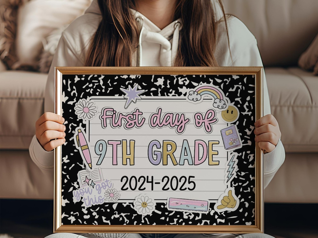 First Day of 9th Grade Sign Pastel PRINTABLE, First Day of Ninth Grade ...