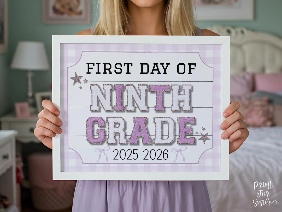 Glitter First Day of 9th Grade Sign PRINTABLE, Ninth Grade Back to ...