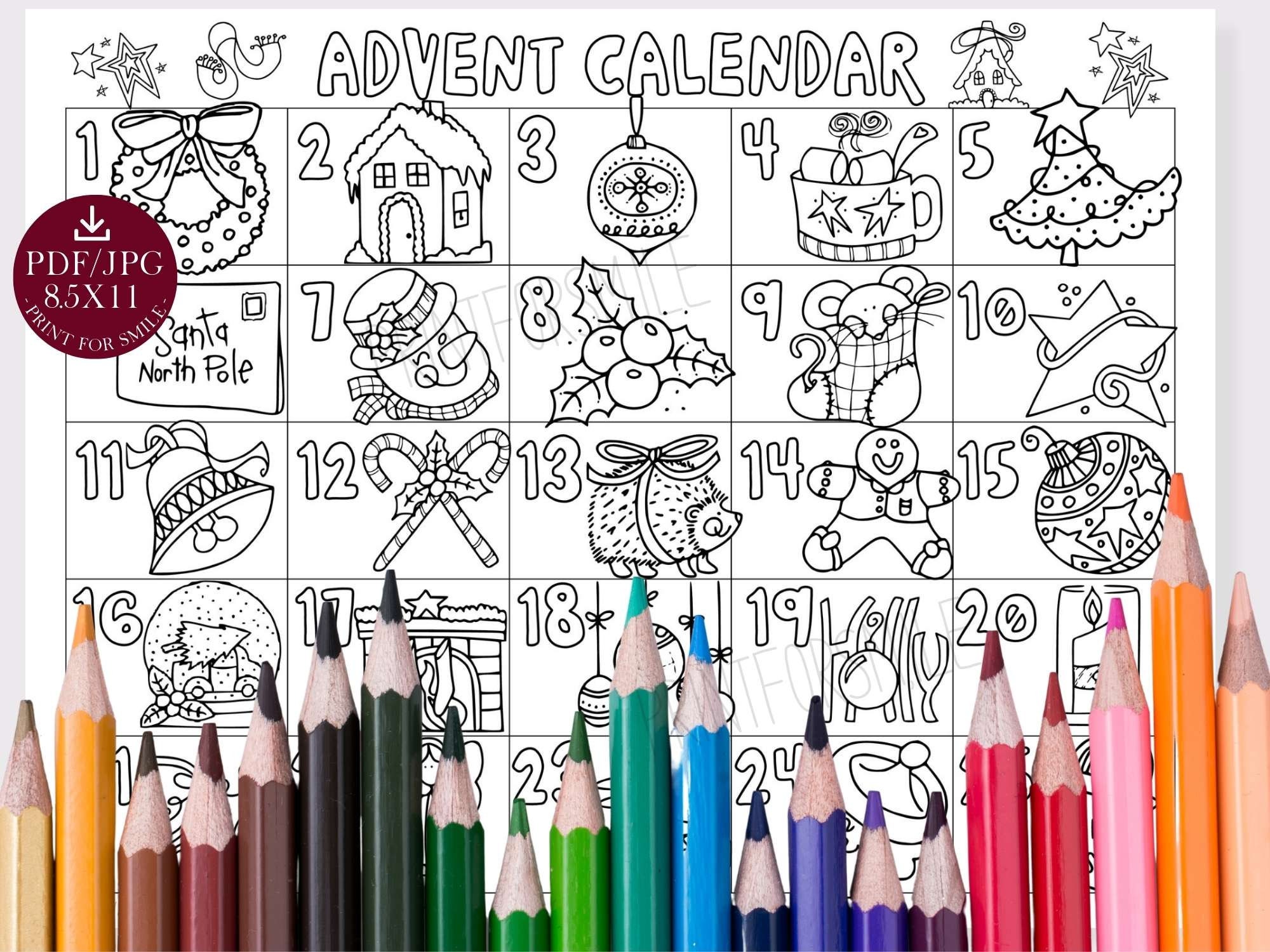 Coloring Christmas Advent Calendar PRINTABLE Page Countdown - Etsy