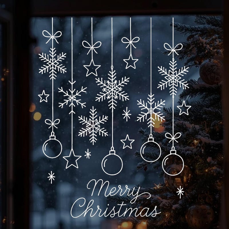 Stilvolle Kreidestift Fenster Vorlage Weihnachten Ebenbild