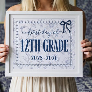 First Day of 12th Grade Sign, Toile, PRINTABLE Back to School Sign ...