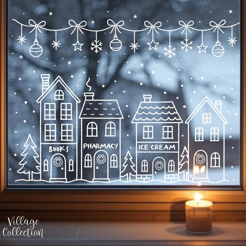 Stilvolle Kreidestift Fenster Vorlage Weihnachten Ebenbild