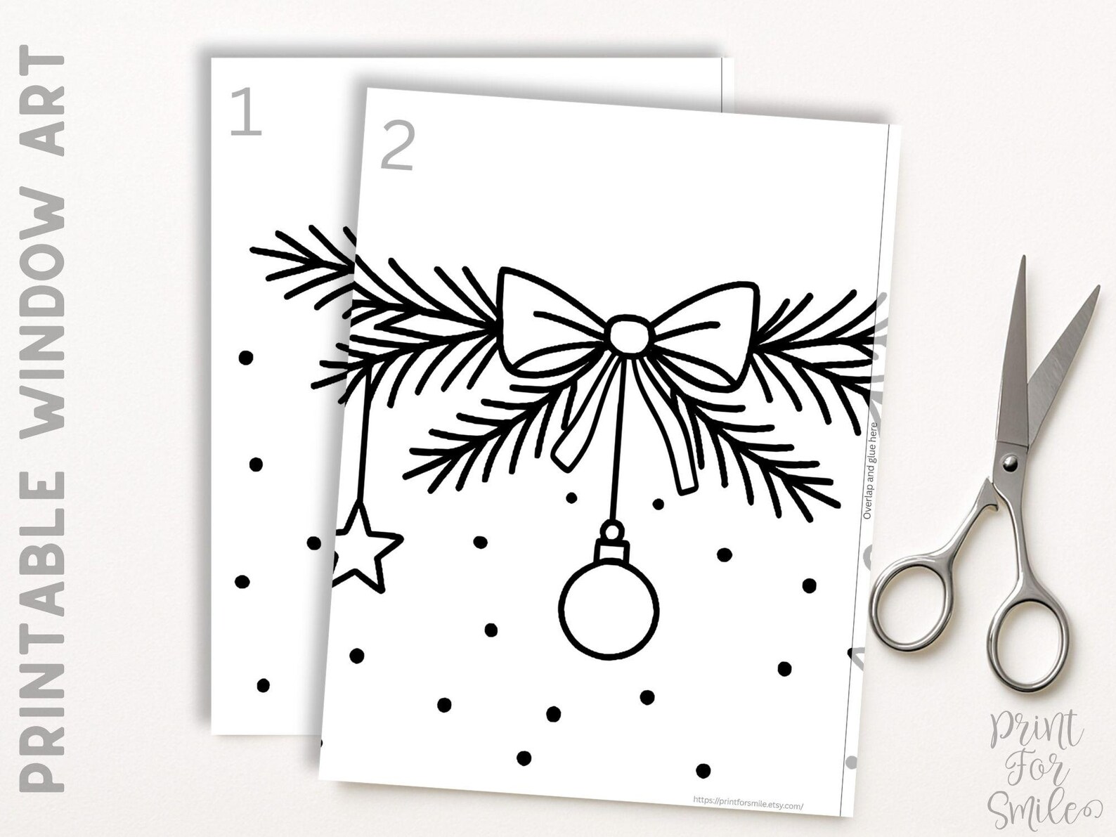 Cozy Winter Window Art Template – Christmas Village & Pine Swag Chalk ...