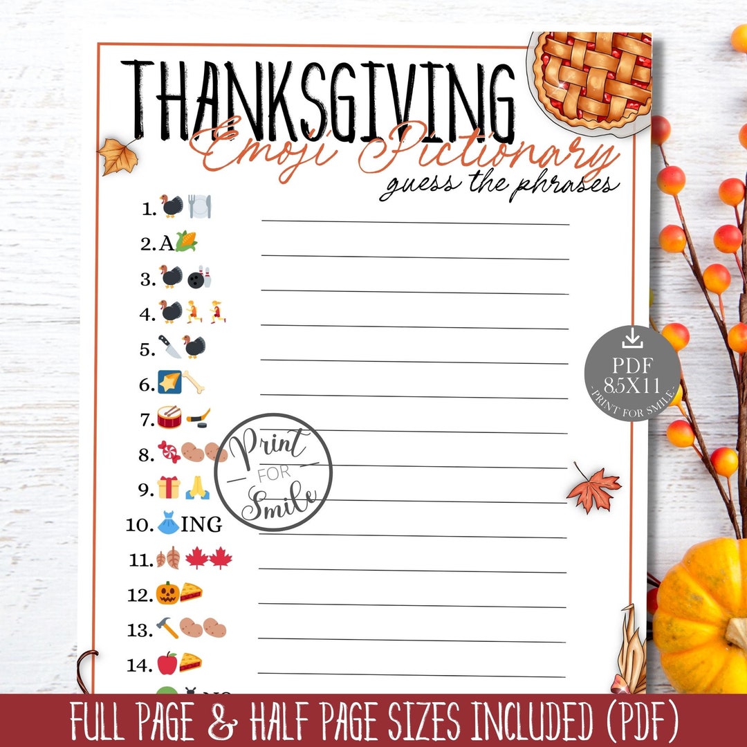 Thanksgiving Emoji Pictionary Game Printable - Etsy