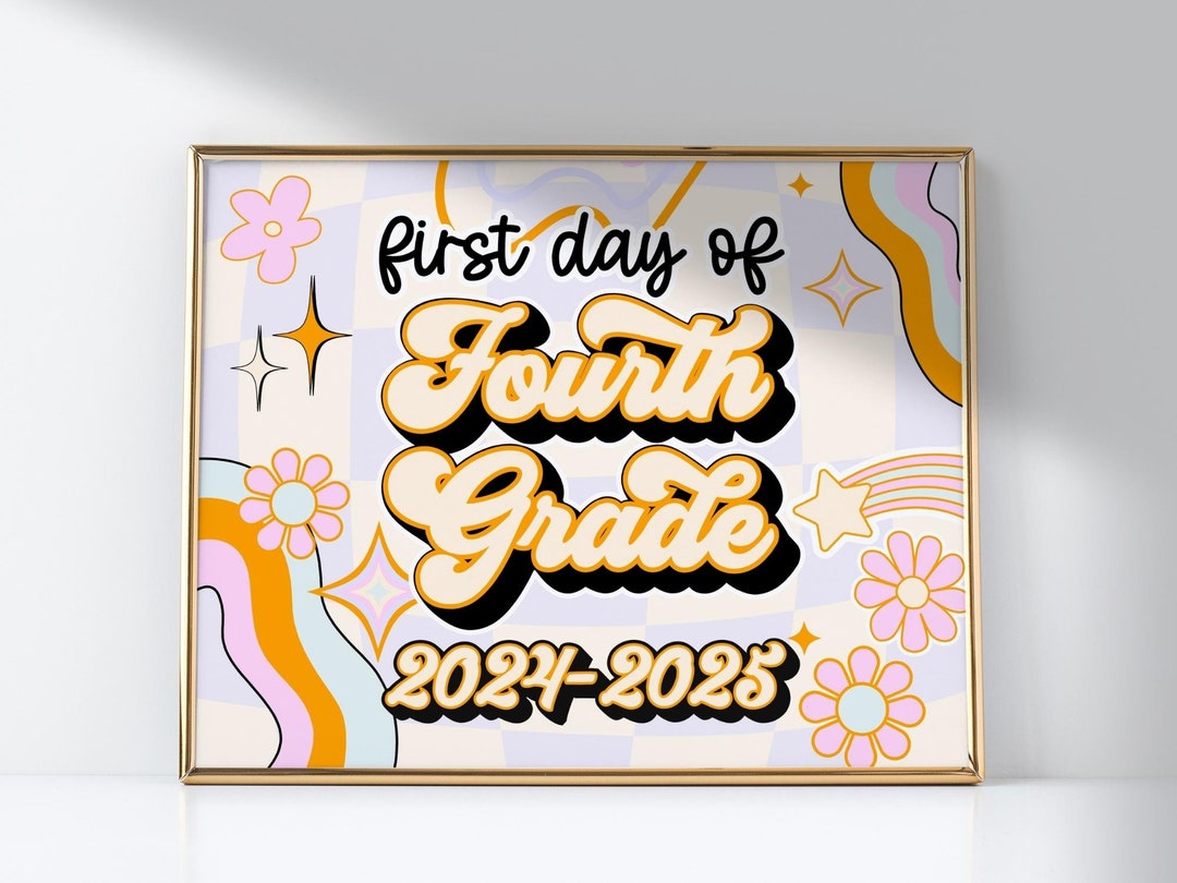 PRINTABLE First Day of 4th Grade Sign Retro Fourth Grade School Sign - Etsy