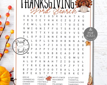 Thanksgiving Word Search Classroom Games Printable Party Game Digital ...