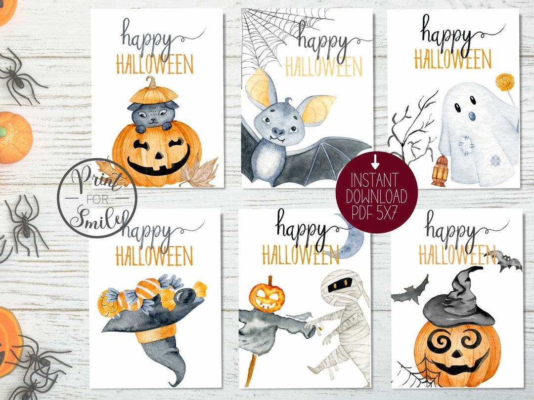 PRINTABLE Happy Halloween Cards Set - Etsy