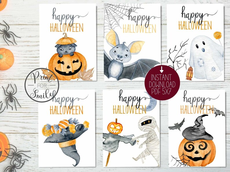 PRINTABLE Happy Halloween Cards Set - Etsy