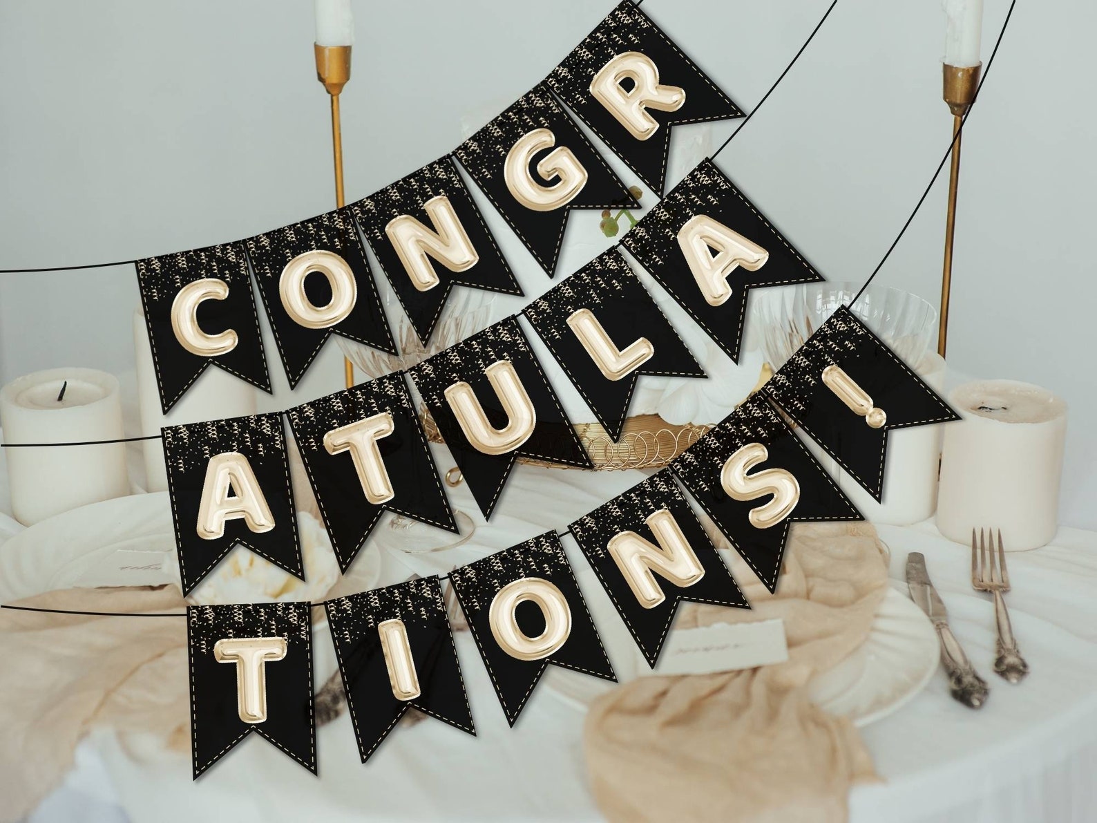 Congratulations Banner Printable, Graduation Party Flags, Black Gold ...