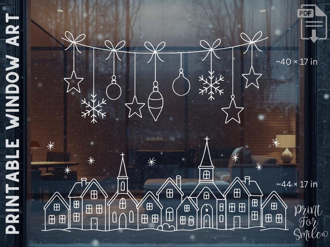 Large Christmas Village Window Art Template – Chalk Marker Printable ...