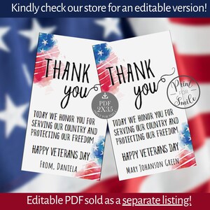 Veterans Day Gift Tags Printable Thank You Happy Military - Etsy