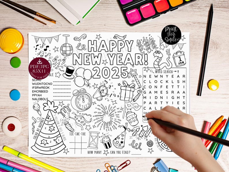 New Years Placemat PRINTABLE Happy New Year Eve 2025, Party Activity ...