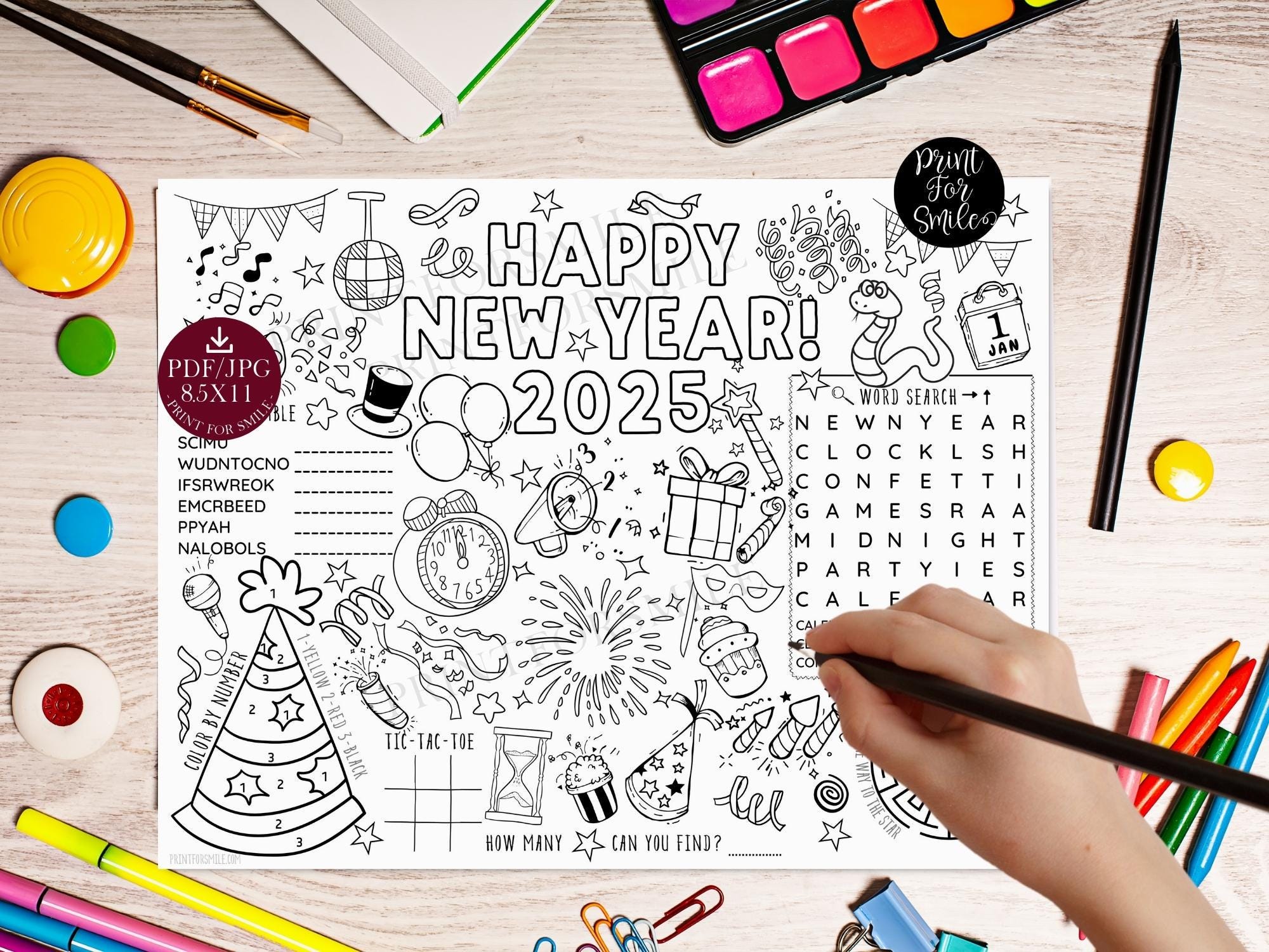 New Years Placemat PRINTABLE Happy New Year Eve 2025, Party Activity ...