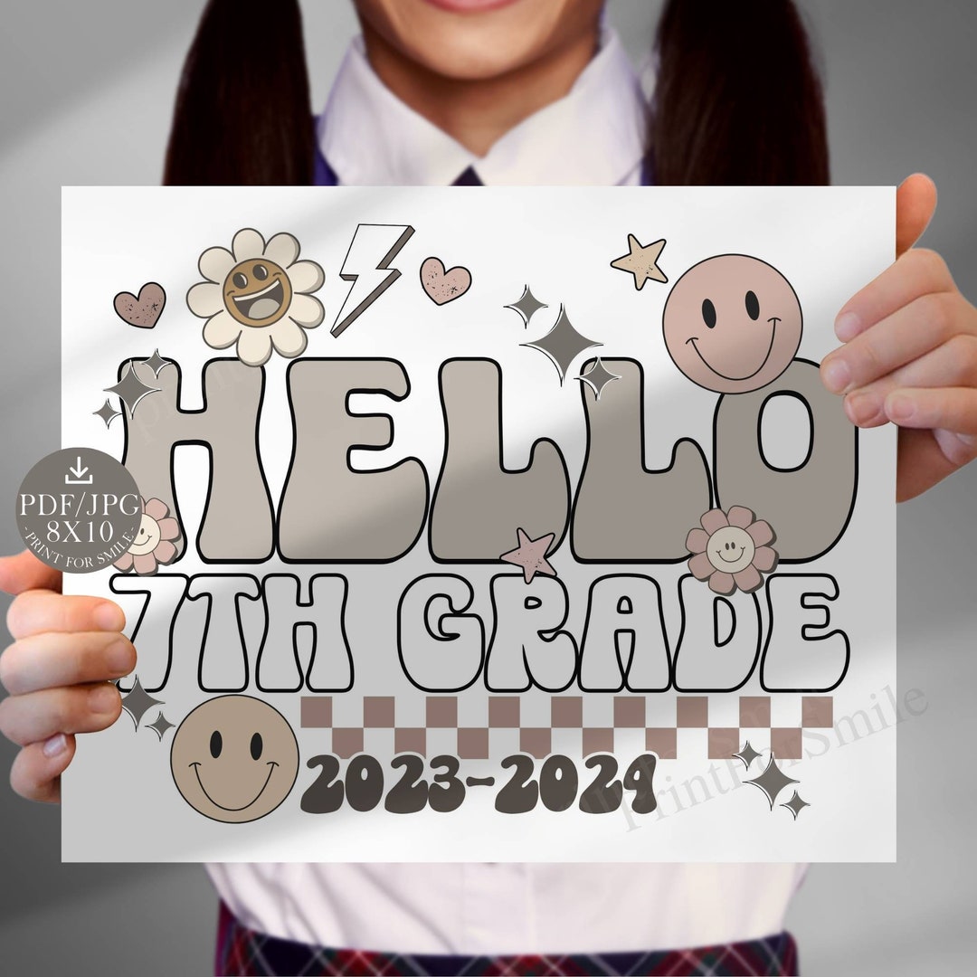 Boho First Day of 7th Grade Sign Seventh PRINTABLE Retro Groovy Back to ...