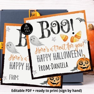Halloween Tags PRINTABLE EDITABLE 3x3 Happy Halloween Favor Boo Tags ...
