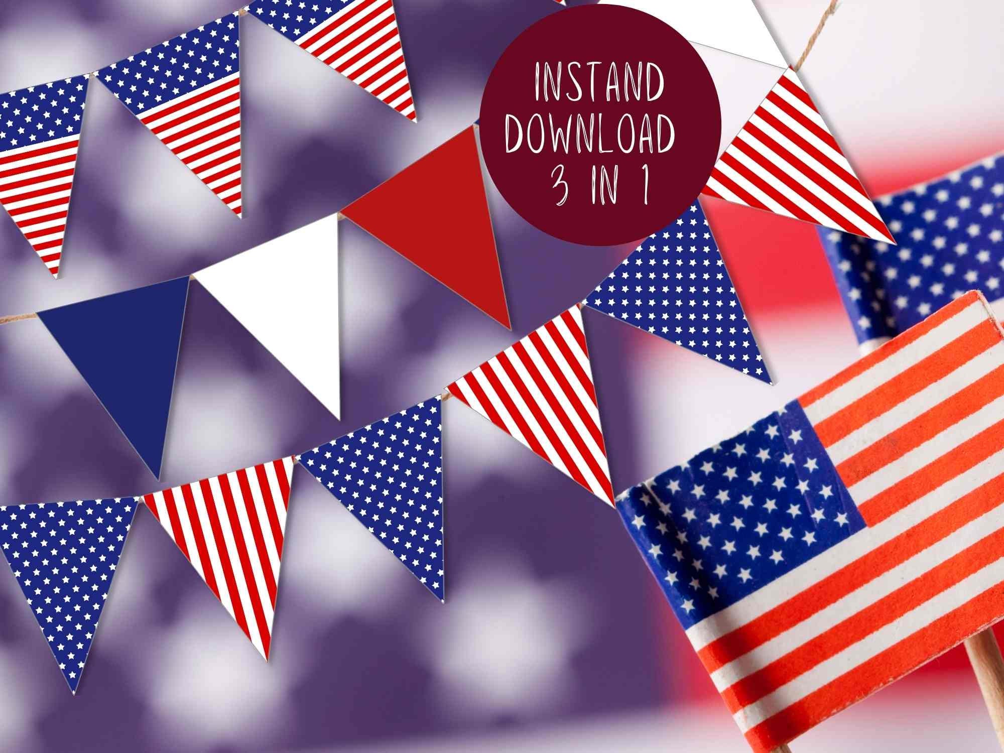 Patriotic Banner PRINTABLE Patriotic Bunting Red White And | Etsy